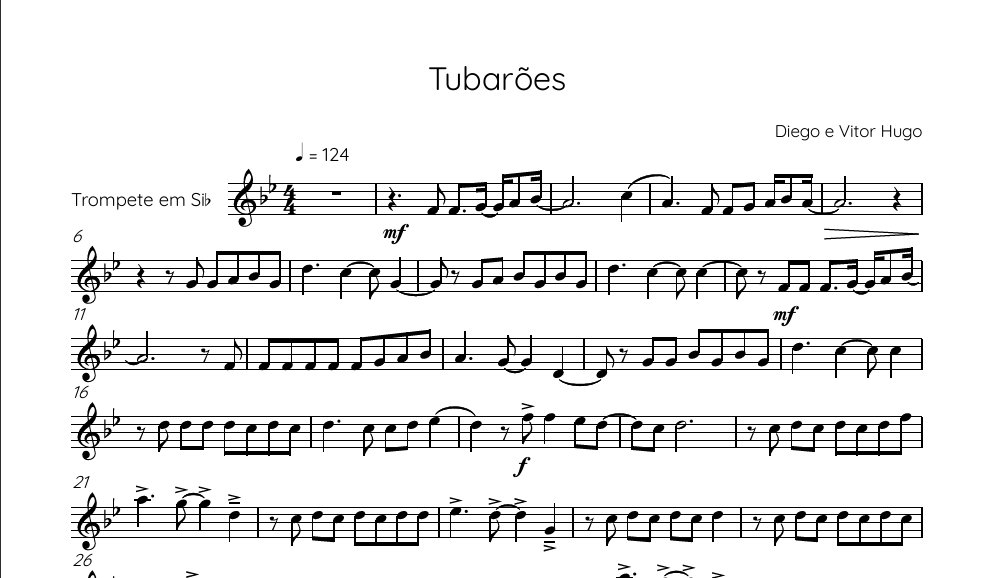 Partitura Tubarões - Trompete - Diego e Victor Hugo - Solos Instrum...