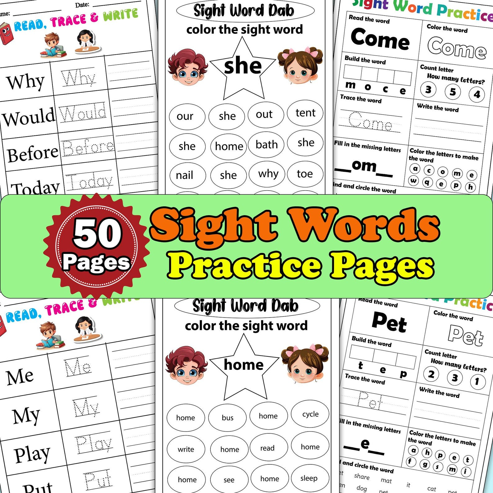 Kindergarten Sight Words Bundle - Fry's First Words Printable Works...