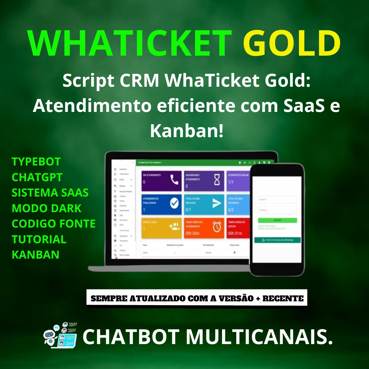 Script Whaticket v3 sem bug, Atendimento + Saas + Kanban + Codigo
