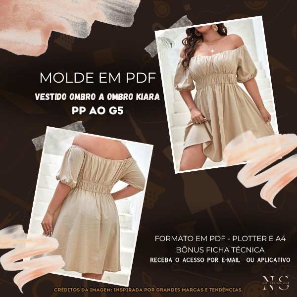 [Molde em PDF] - Vestido Ombro a Ombro Kiara ID 4255629 - NS Molde...