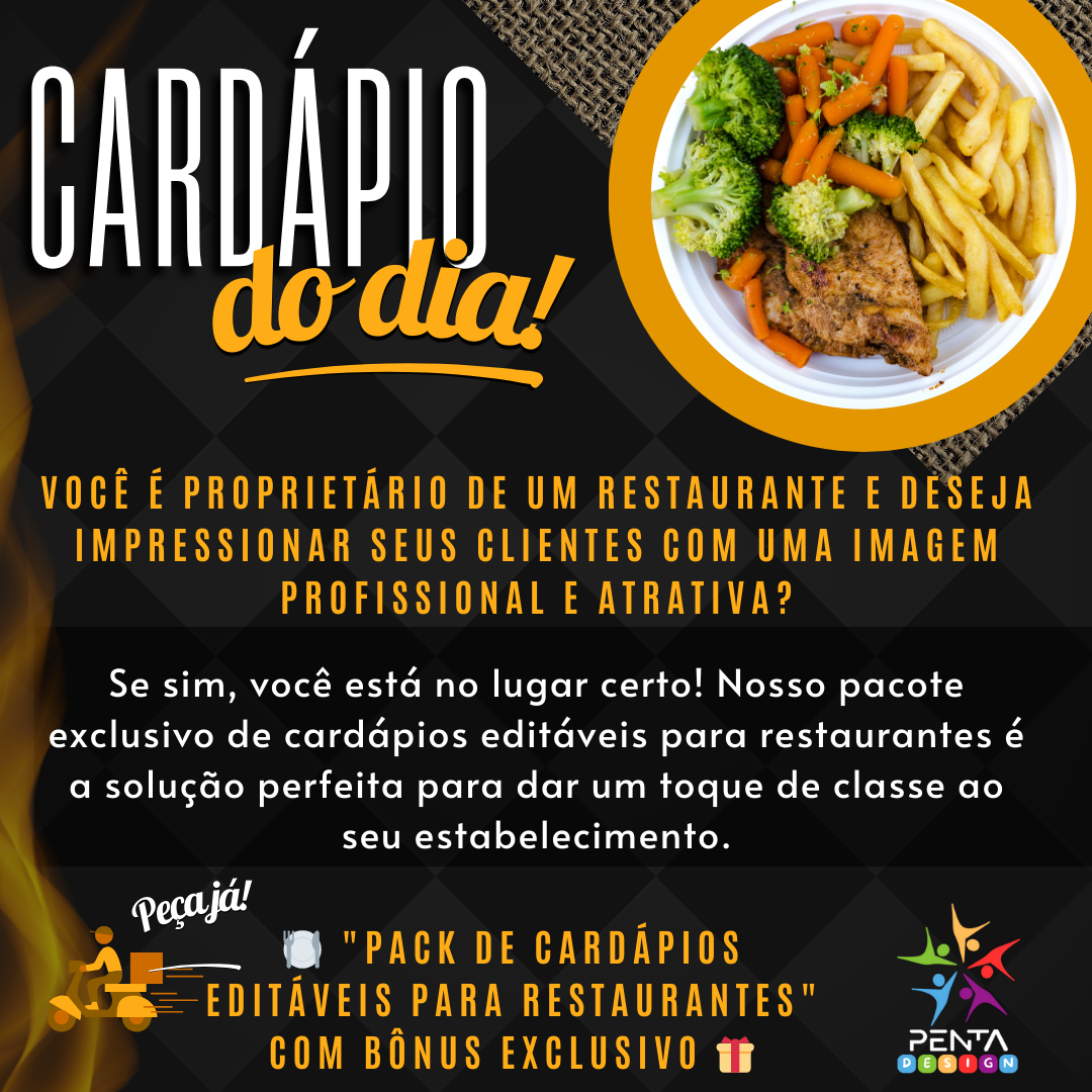 Pack de Cardápios Editáveis para Restaurantes" com Bônus Exclusivo 🎁