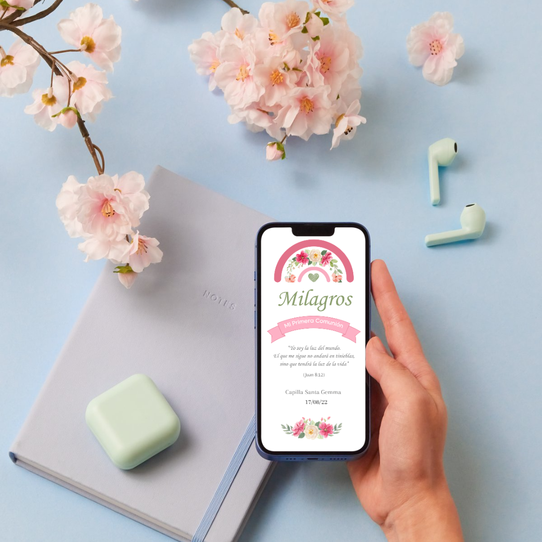 Plantilla Estampita para Comunión de Niña 100% Editable en Canva