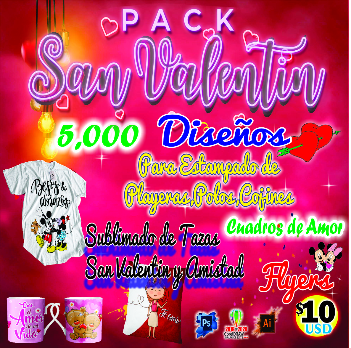 PACK SAN VALENTIN PLANTILLAS PLAYERAS TAZAS ALMOHADAS - DESIGN FRIE...