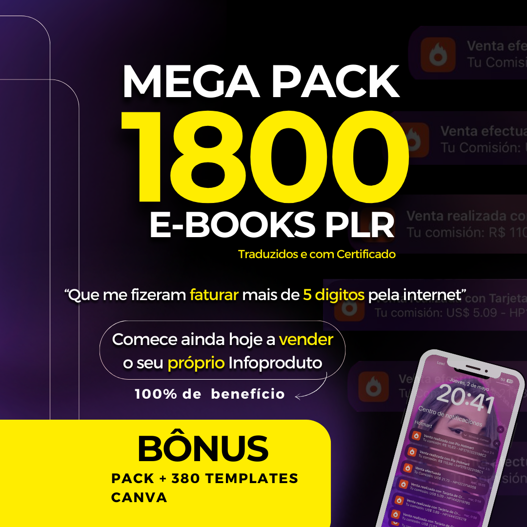 MEGA PACK 1800 E-BOOKS PLR + bônus +380 Templates Canvas - FEU DIGI...