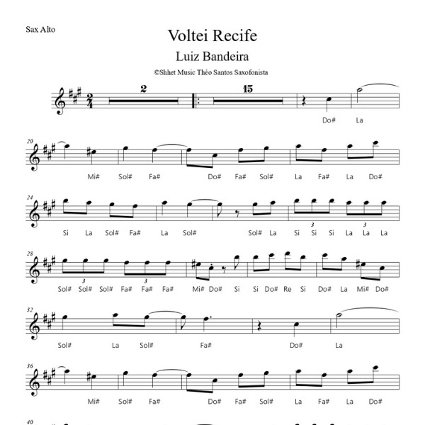 🎼 Voltei Recife ( Frevo ) Sax Alto - Vídeo Partitura MP4 Facilitada