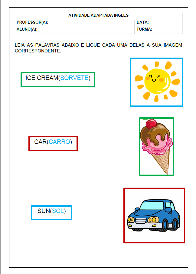 Atividade Adaptada Inglês - Cantinho da Inclusão | Hotmart
