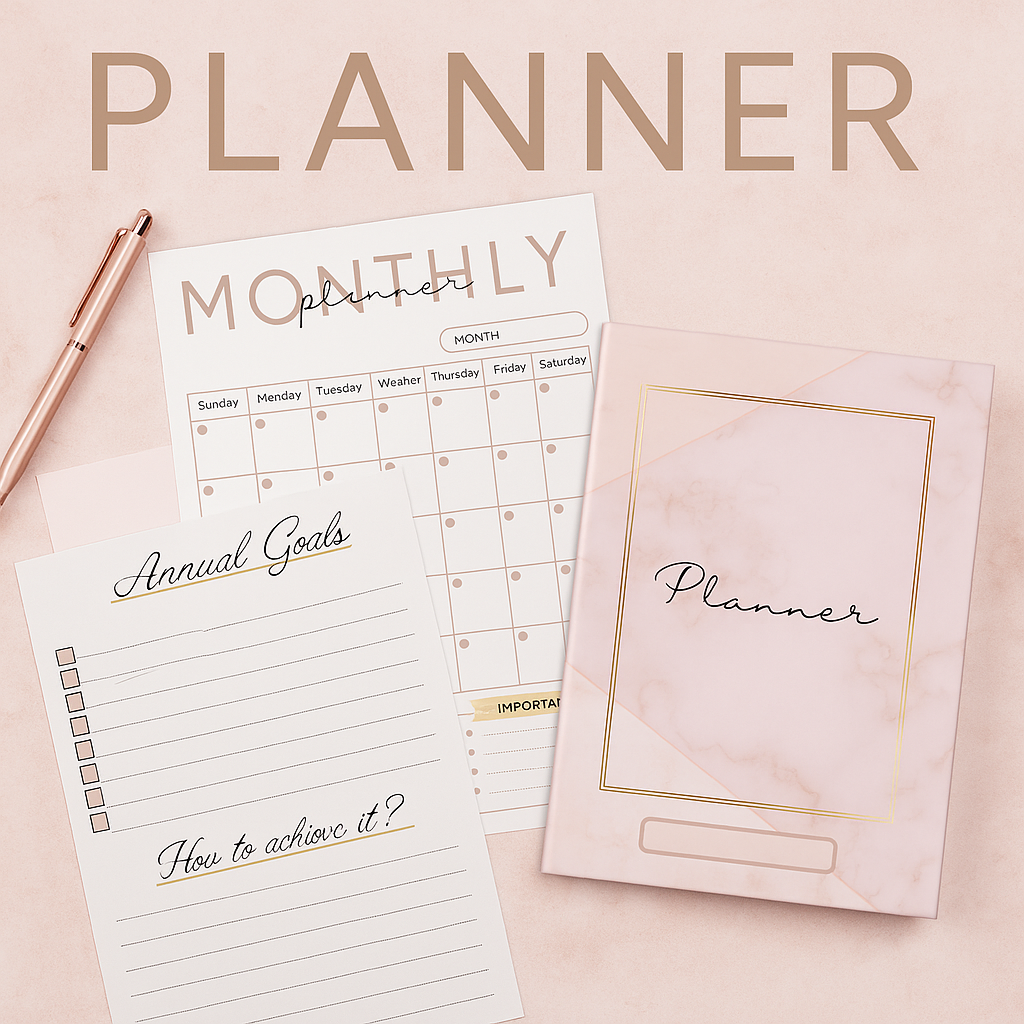 Planner Agenda Rose Gold Perpetuo - PDF rellenable sin App Extra
