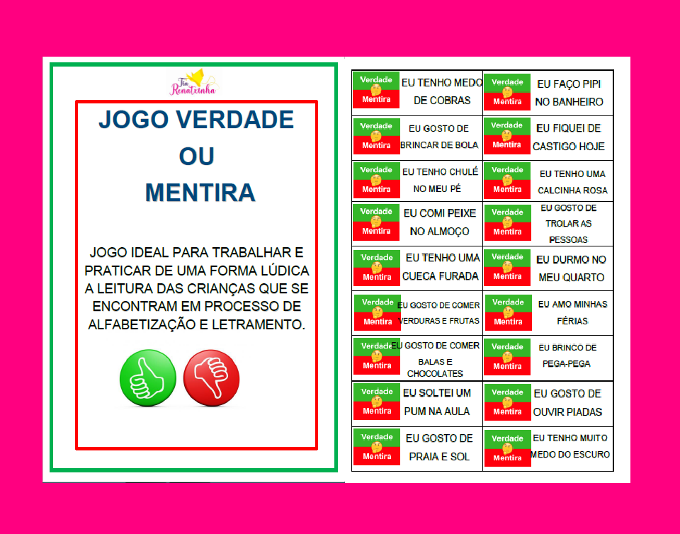 JOGO VERDADE OU MENTIRA - PARA LEITURA