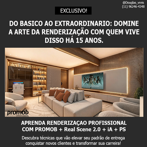 APRENDA RENDERIZAÇÃO PROFISSIONAL COM PROMOB + REAL SCENE 2.0 + IA...