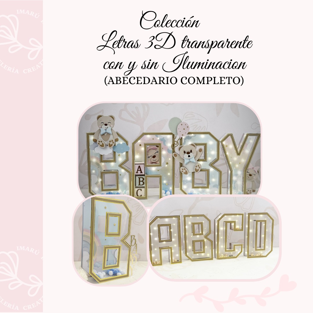 COLECCIÓN LETRAS 3D TRANSPARENTES CON/SIN ILUMINACIÓN