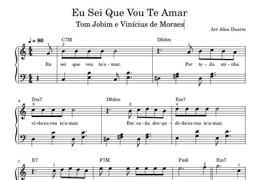 Eu Sei Que Vou Te Amar (Tom Jobim e Vinícius de Moraes) - Partitura...