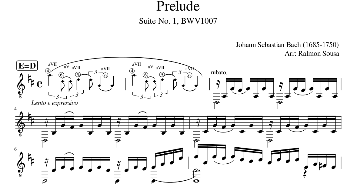 Partitura musical - arranjo do preludio de Johann Sebastian Bach (J...
