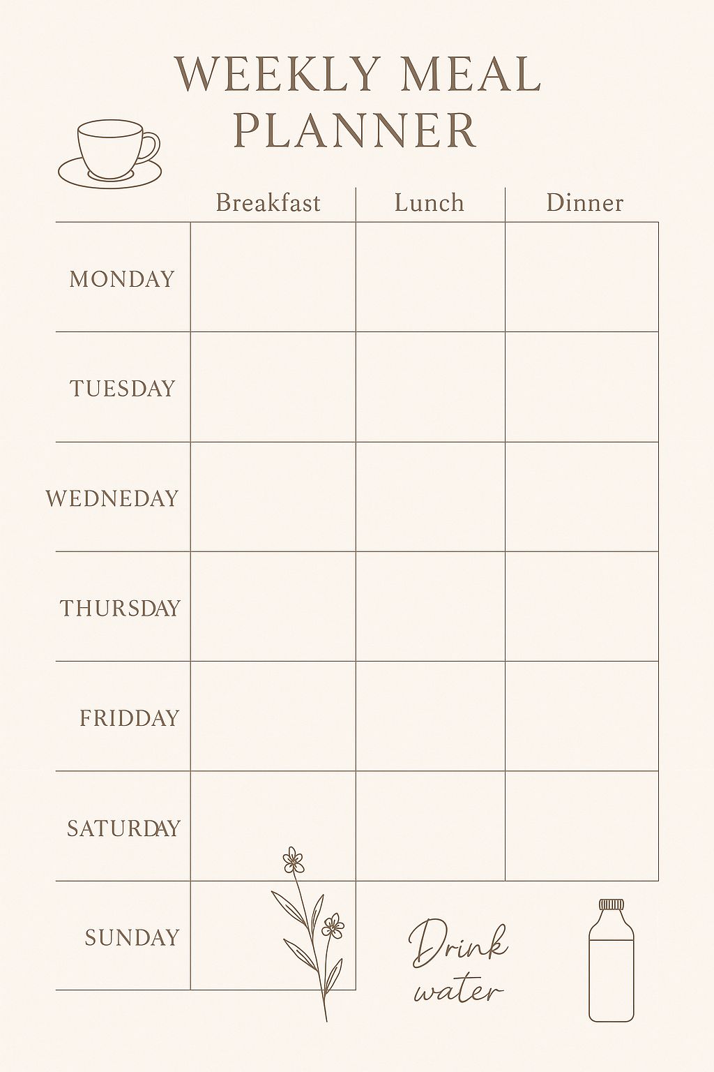 WEEKLY MEAL PLANNER editable - Organize your meals with style and comfort
