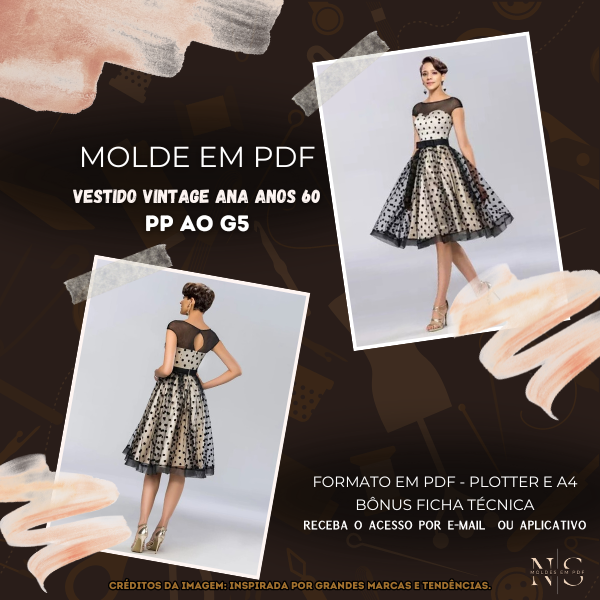 [Molde em PDF] - Vestido Vintage Ana Anos 60 ID 4353227 [PP ao G5...