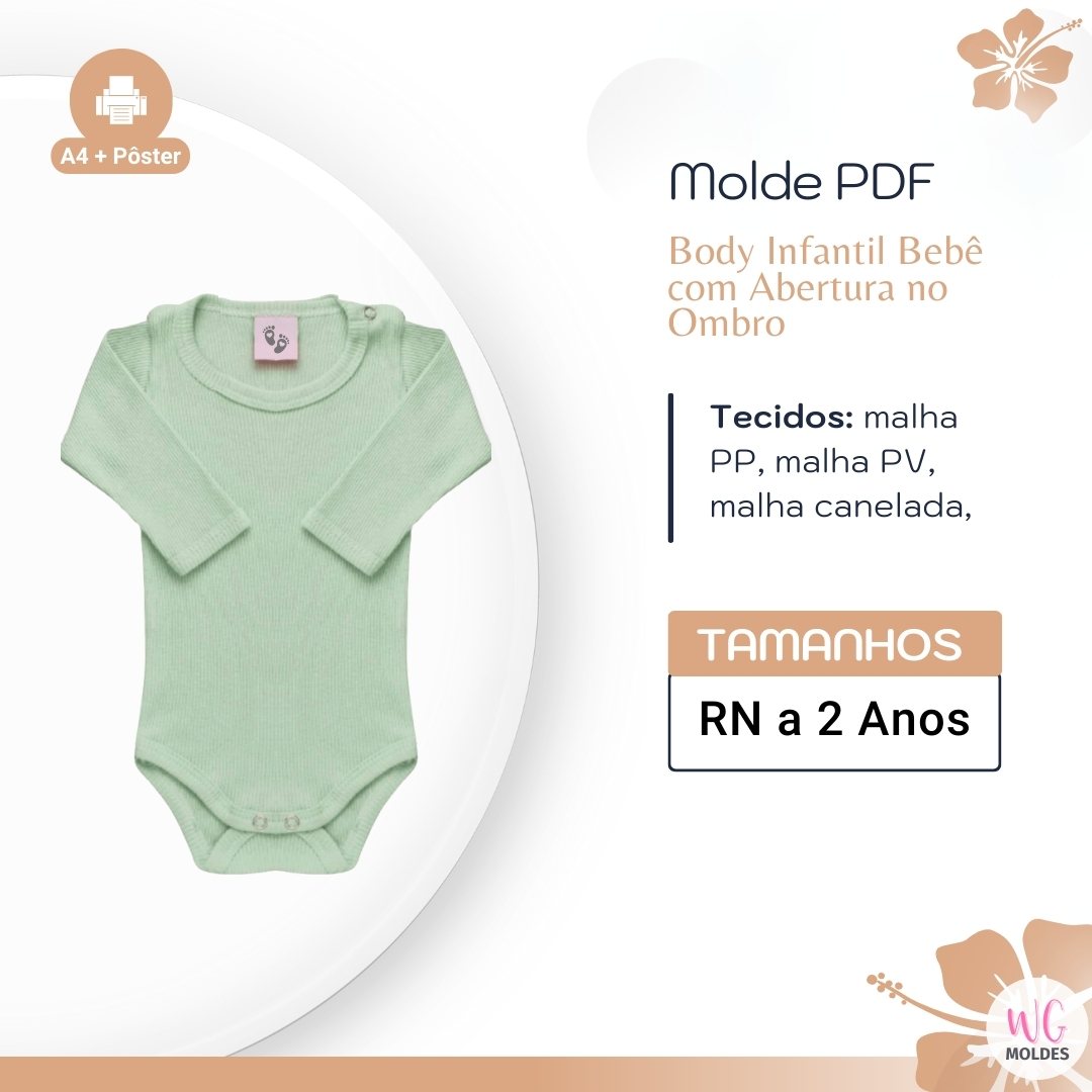 MOLDE BODY INFANTIL BEBÊ COM ABERTURA NO OMBRO - Moldes WG | Hotmart