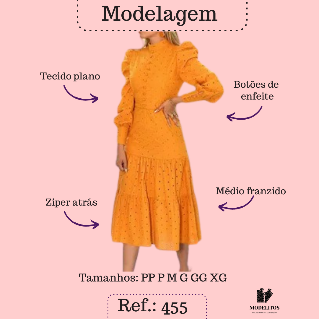 Molde vestido com babados midi pp ao xg - Modelitos Moldes | Hotmart