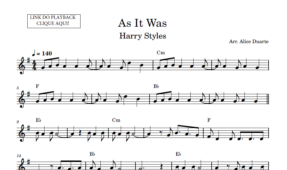 As It Was (Harry Styles) - Partitura para Instrumentos em Mi Bemol ...
