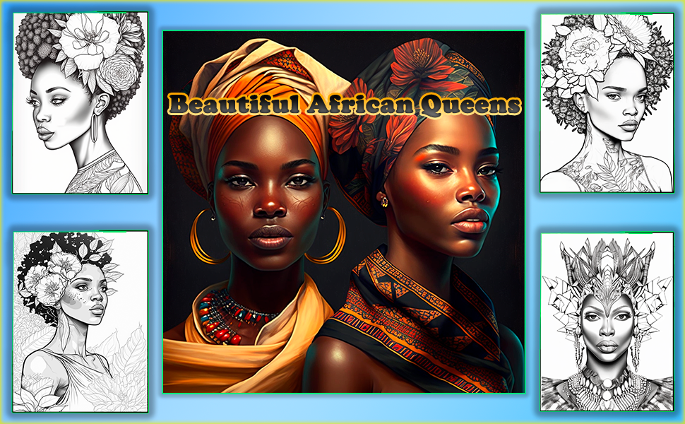 Beautiful African Queens Adult Coloring Book - HL Design Digital