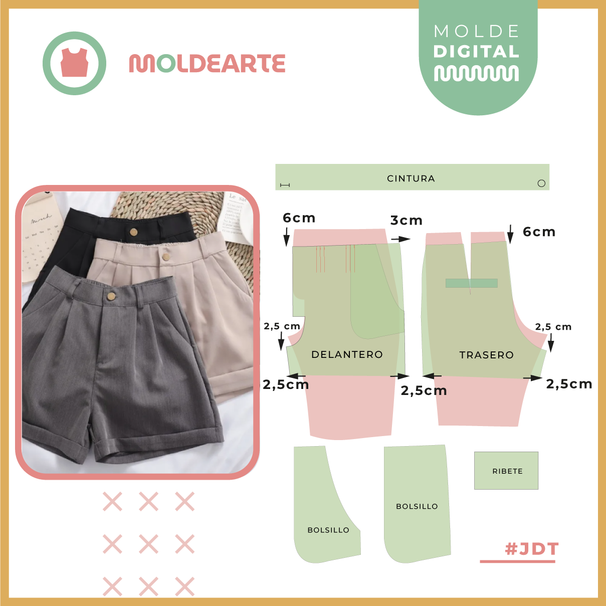 Moldes Short sastrero - Moldearte | Hotmart