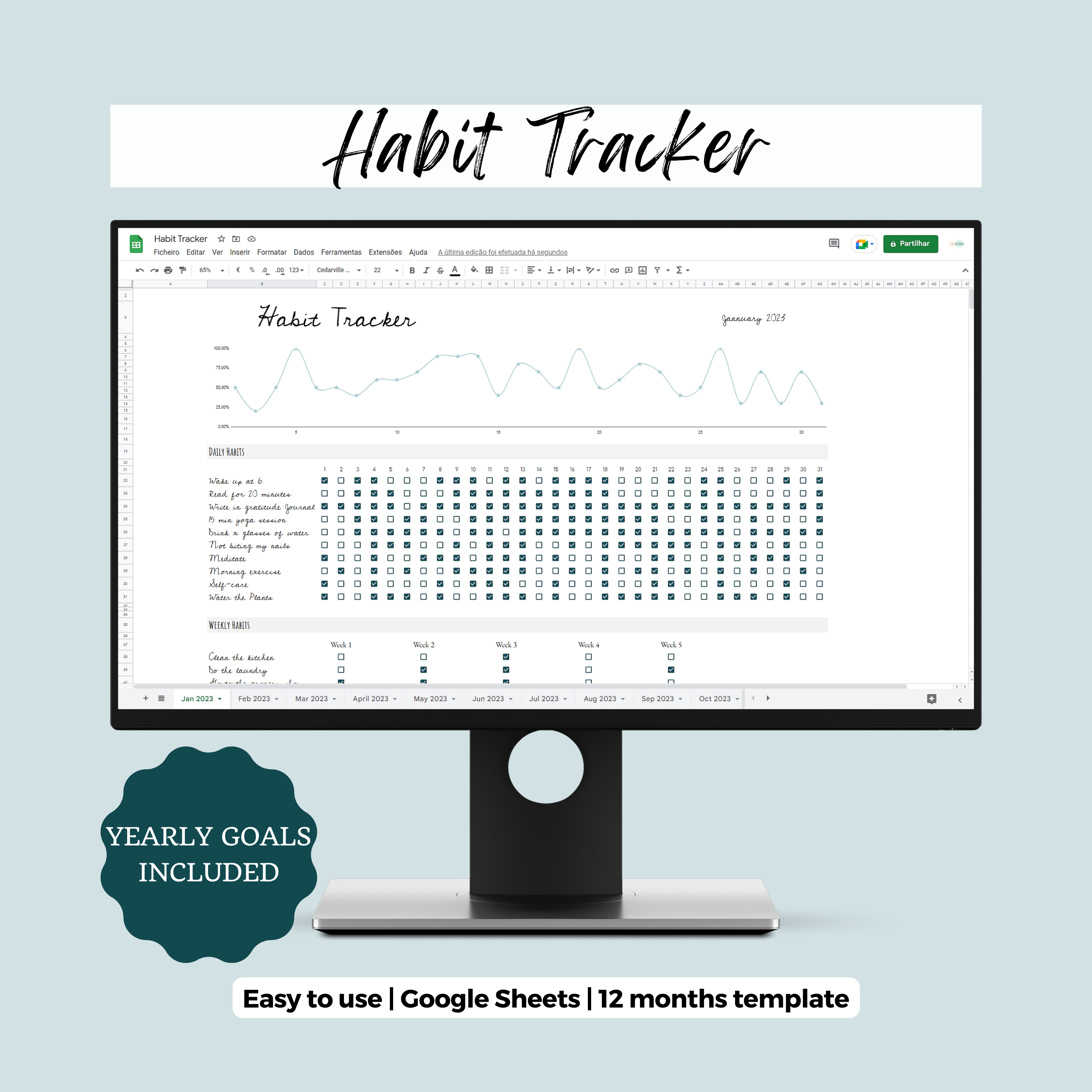 Habit Tracker Google Sheet Template - @digital.tatiana | Hotmart