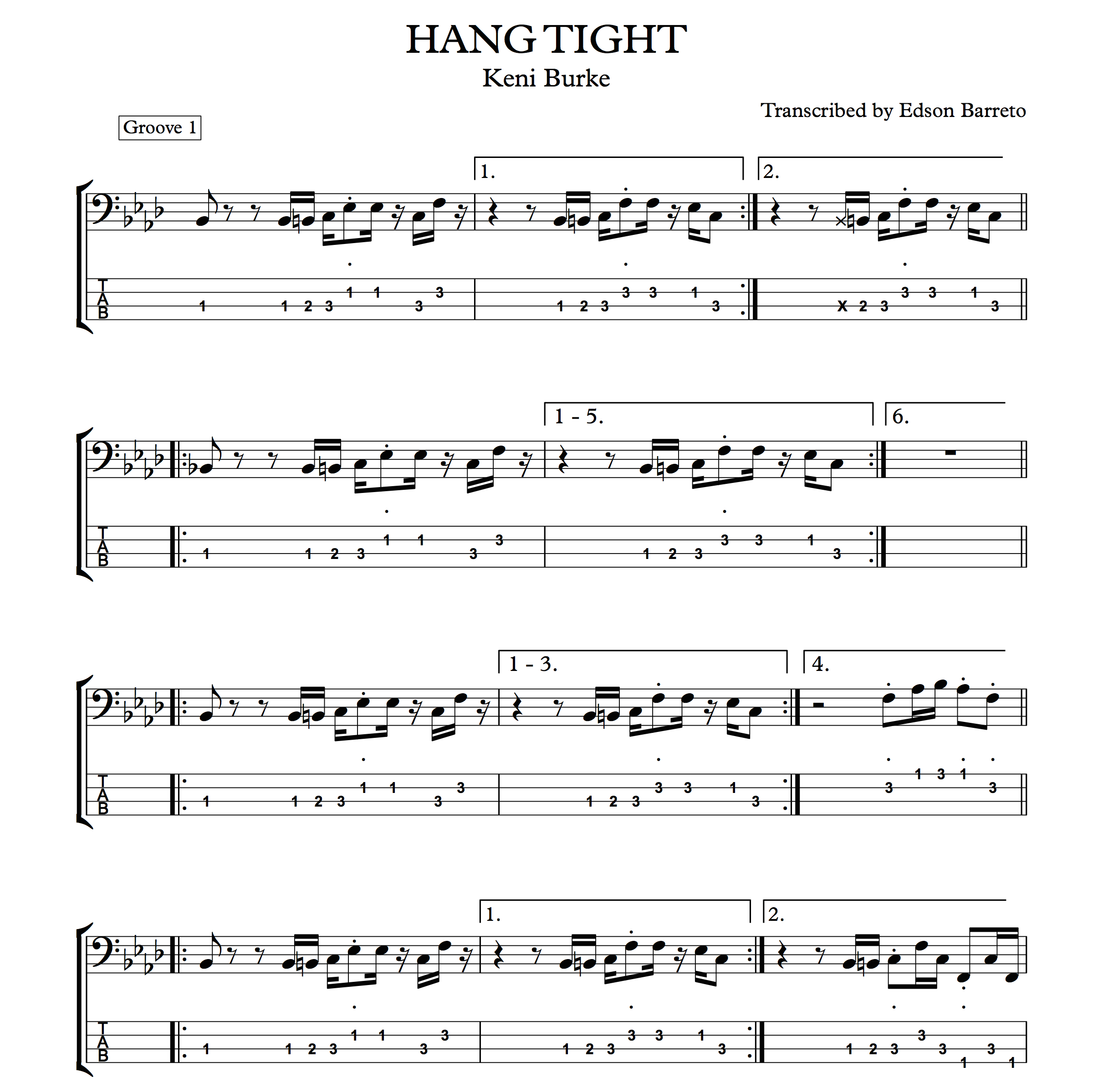 HANG TIGHT (Keni Burke) Bass Score & Tab Lesson