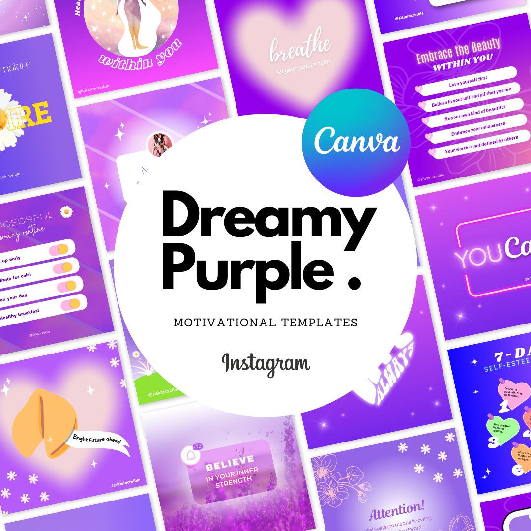 Motivational Templates for Instagram - Dreamy Purple - CANVA - 20 t...