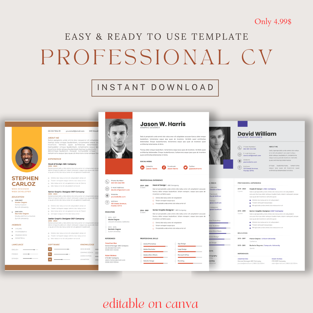 50+ Professionally Designed CV Templates!
