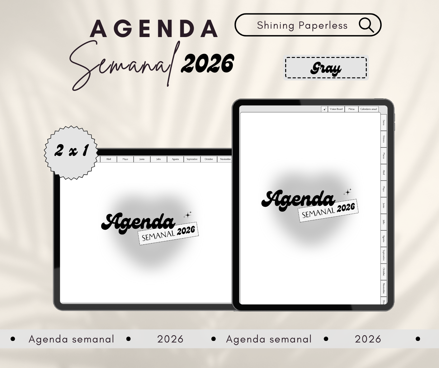 Agenda semanal 2026 (Gray) - Shining Paperless | Hotmart