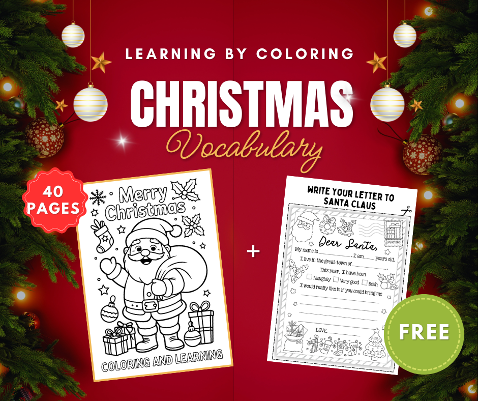 🎅Christmas Coloring Book + Vocabulary🎄