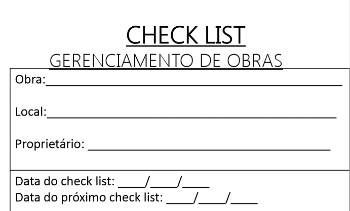 Check list - gerenciamento de obras e reforma