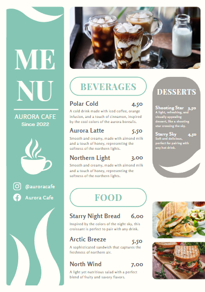 Elegant Aurora-Themed Menu Canva Template for Cafés & Restauran...