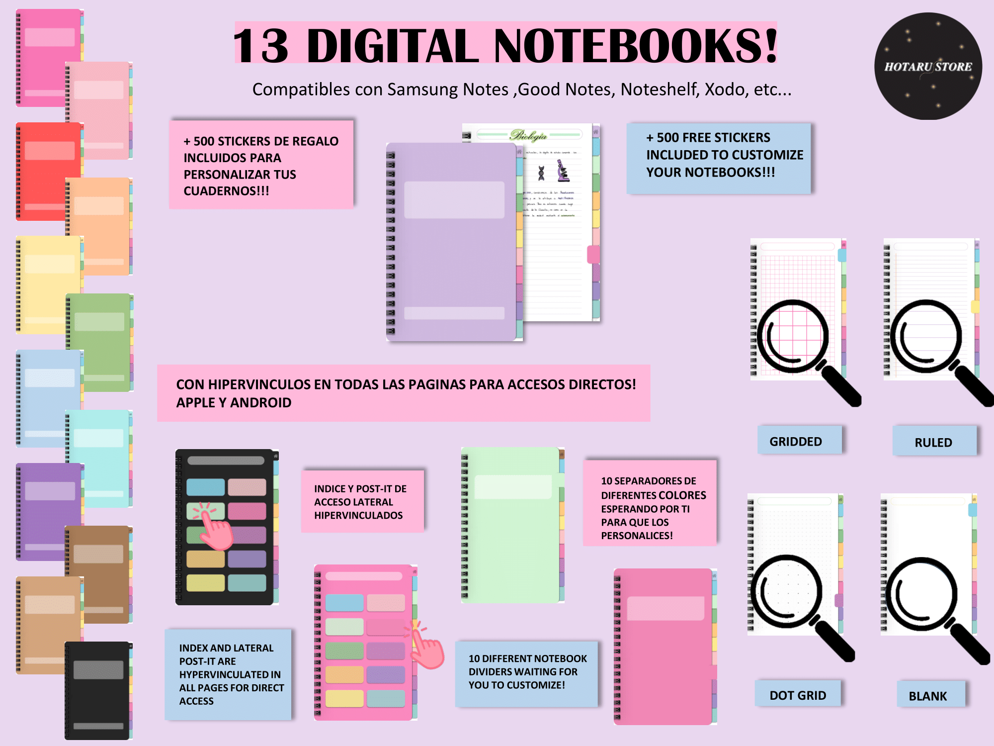 13 Digital notebooks pack! / Nuevo diseño / Indice y Post-its hiper...