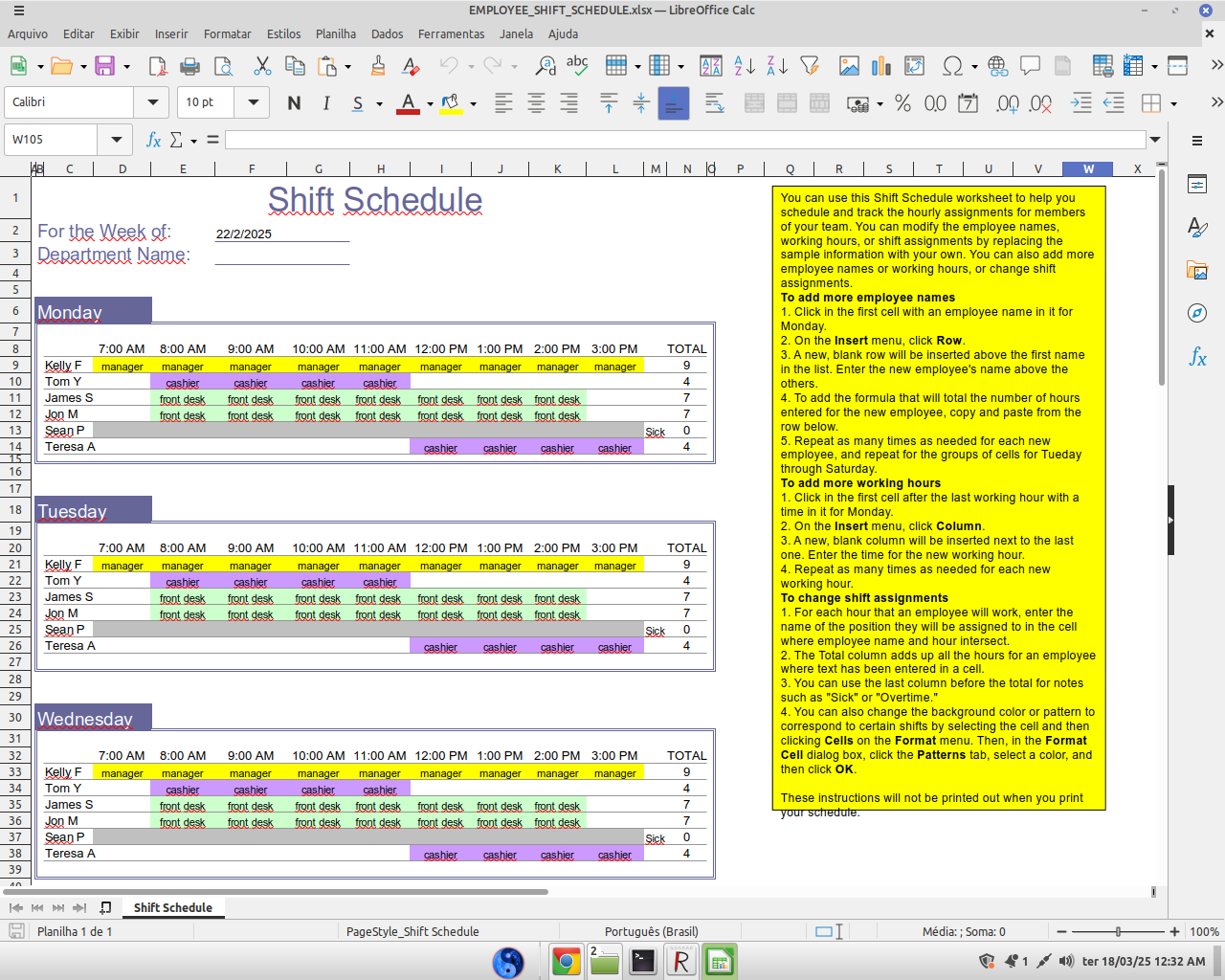 Employee Shift Schedule - Spreadsheet