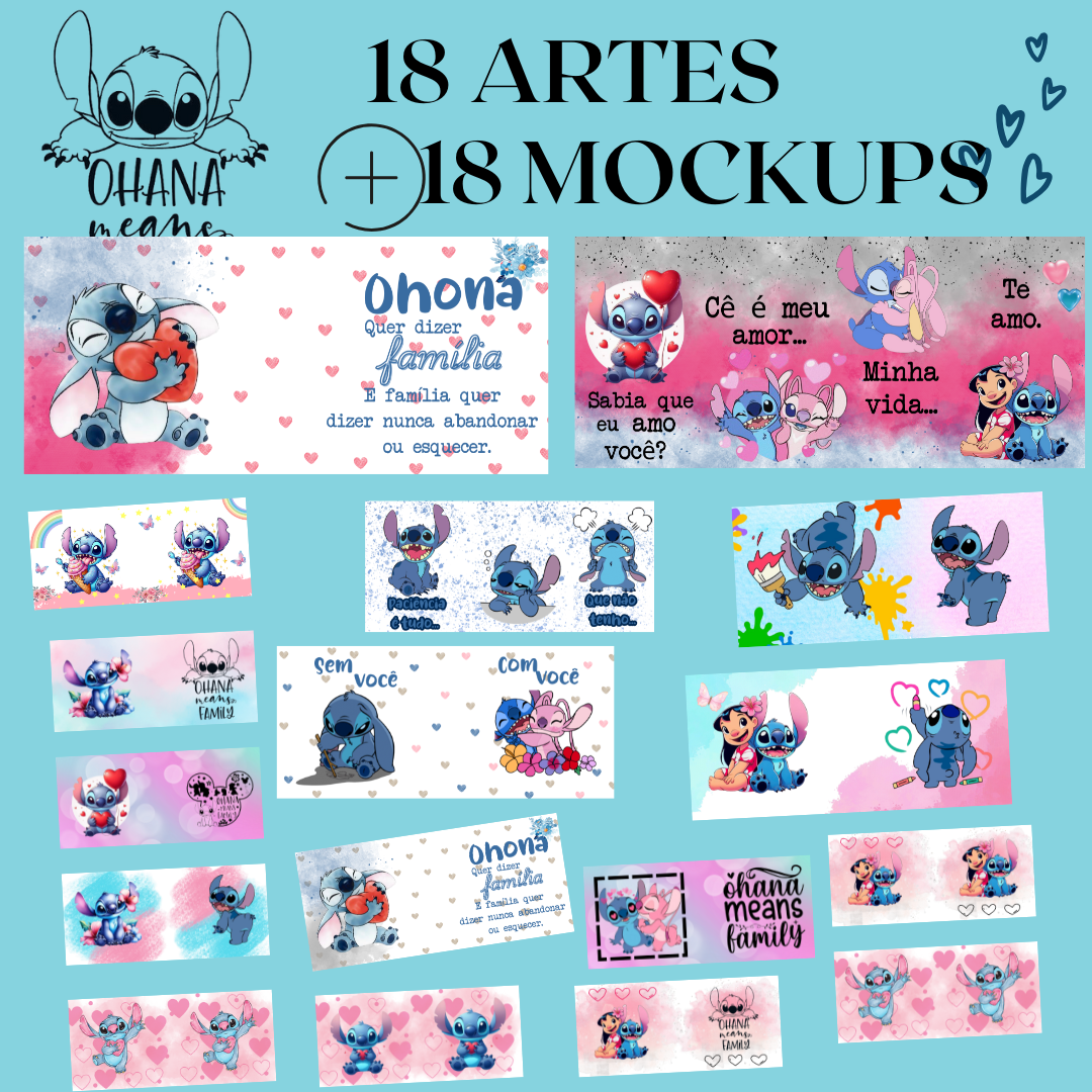 Artes para caneca Stitch - 18 Artes para estampar + 18 artes de moc...