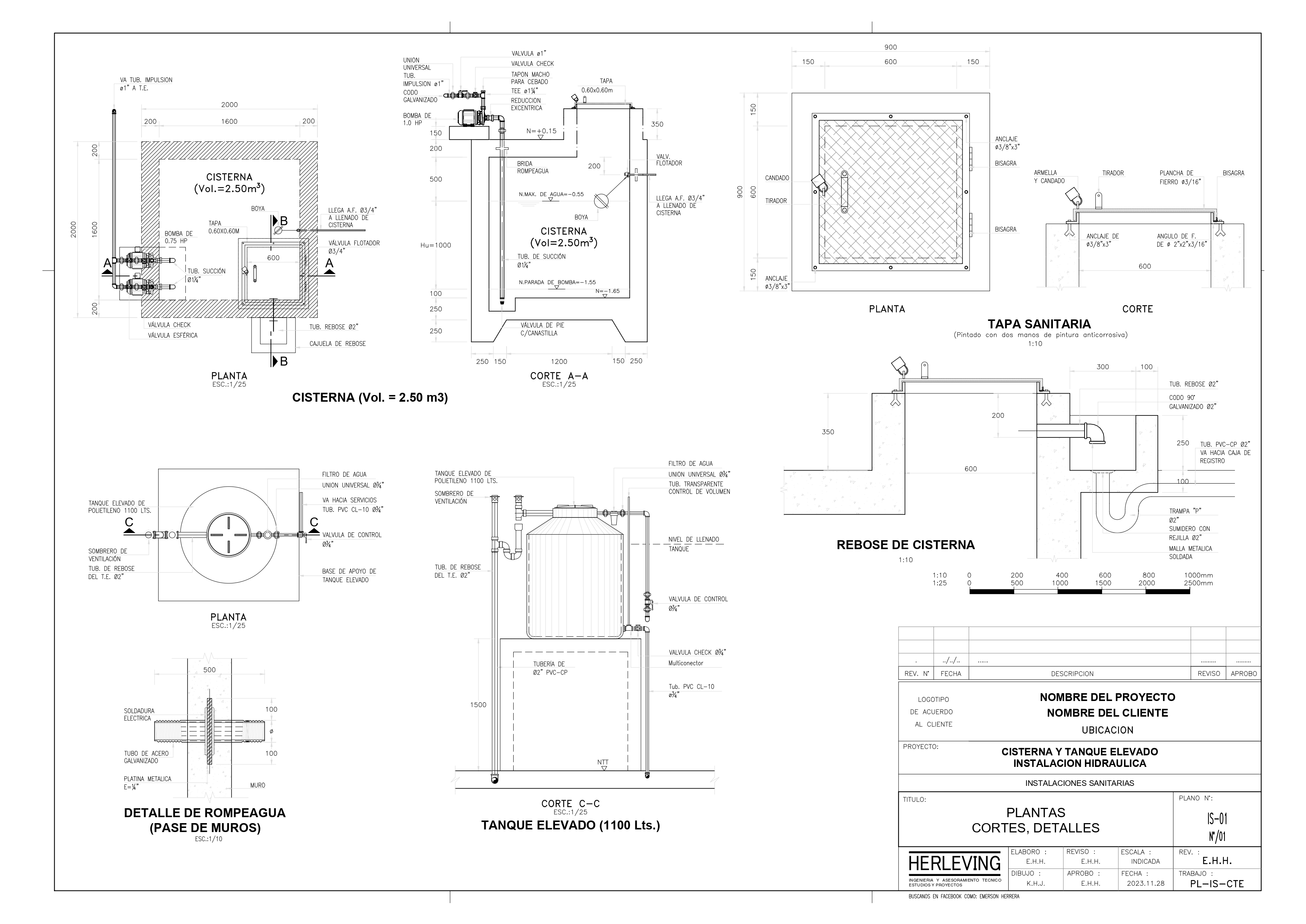 Proyecto Instalación Sanitaria de Cisterna y Tanque Elevado - Emers...