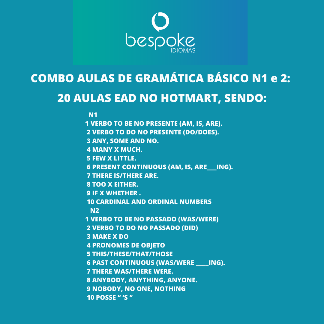 COMBO AULAS DE GRAMÁTICA BÁSICO N1 e 2.