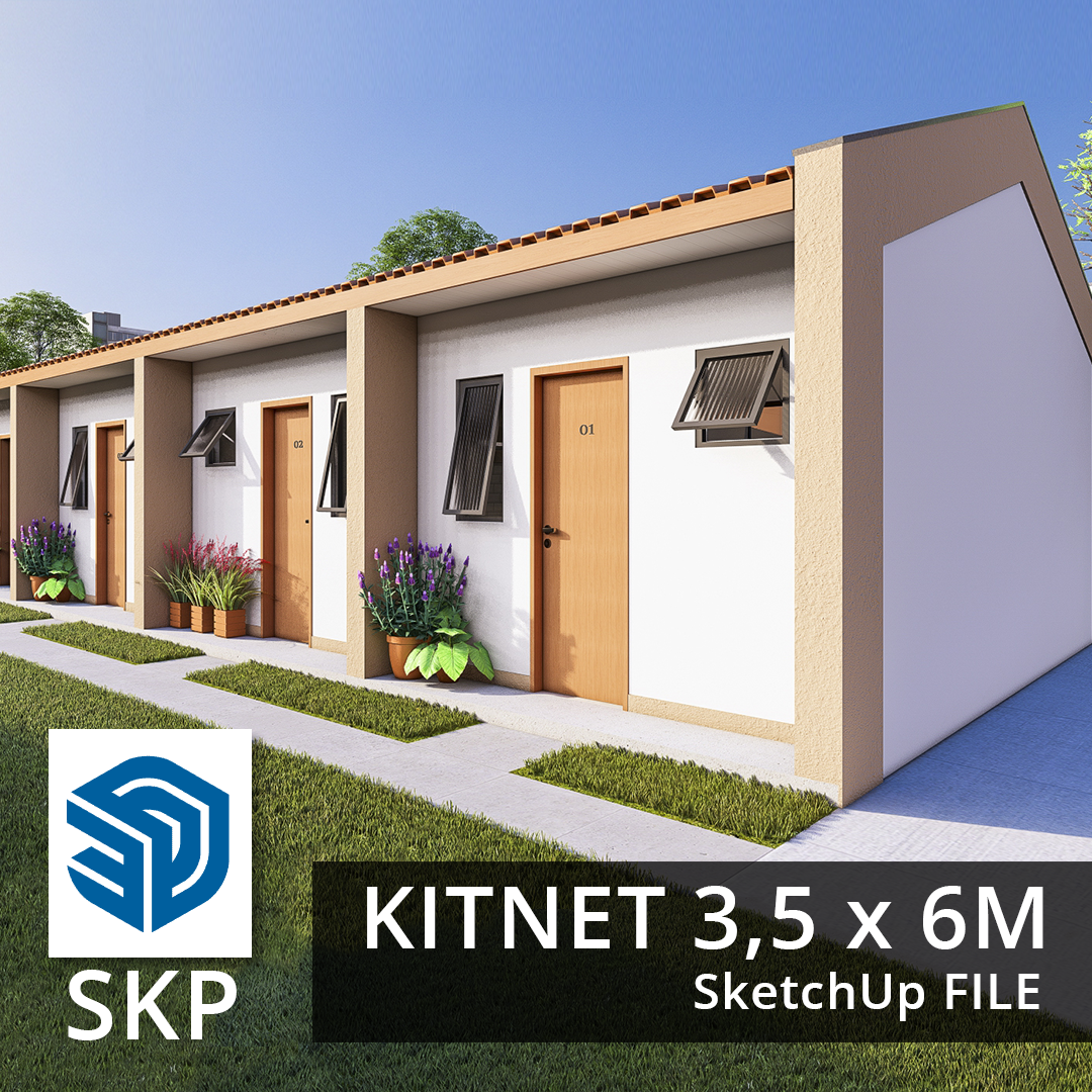 Projeto de Kitnet 3,5x6 m (21m²) ARQUIVO SKETCHUP - Canal Casas Peq...