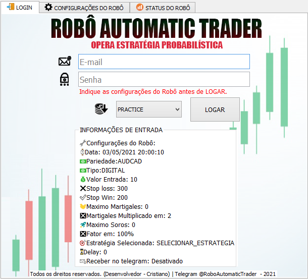 Robô Automatic Trader para opções binárias (iq option)