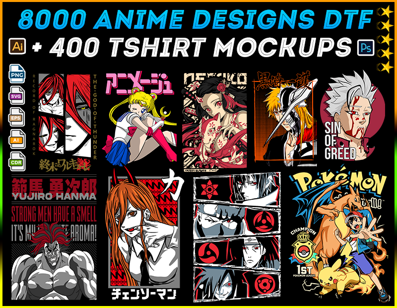 +8000 Anime DTF Designs for Sublimating T-Shirts, Mugs, and More! M...