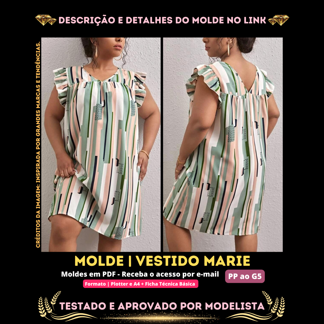 [Molde em PDF] - Vestido Marie ID 2729911 [PP ao G5] - Empreendedo...