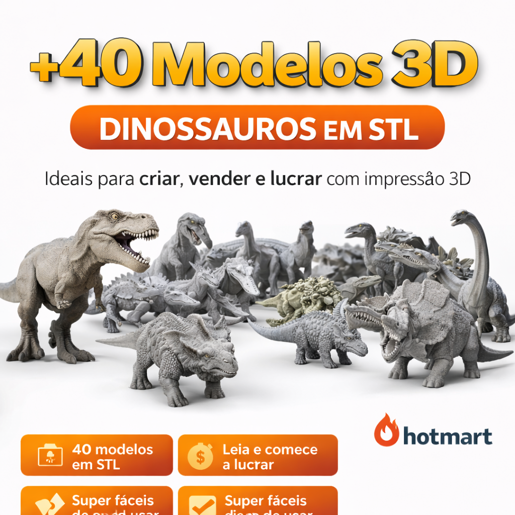 Pacote de Dinossauros em STL – 40 Modelos 3D para Impressão + Updat...