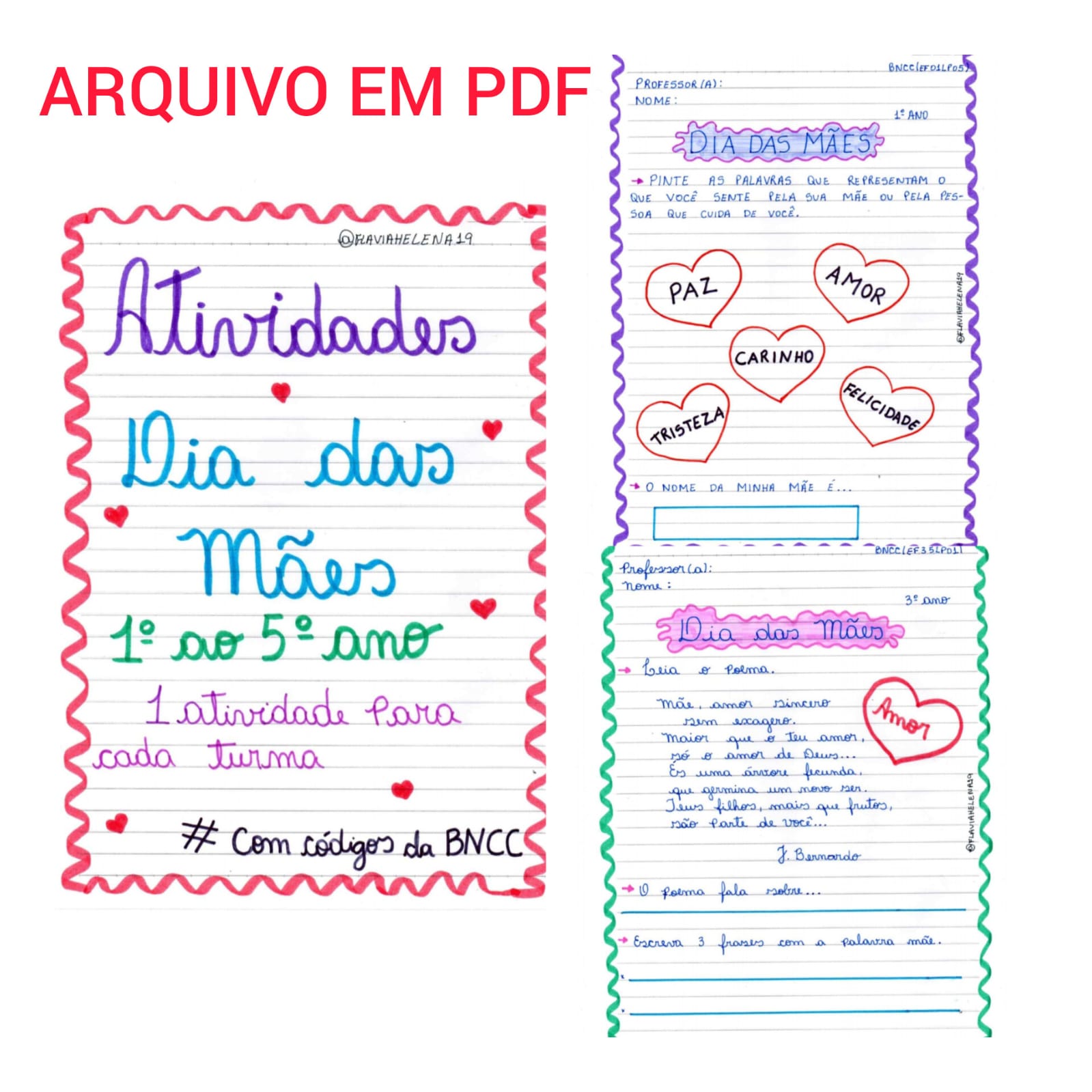 Mini kit dia das mães 1º ao 5º ano Fundamental - flavia helena tei...