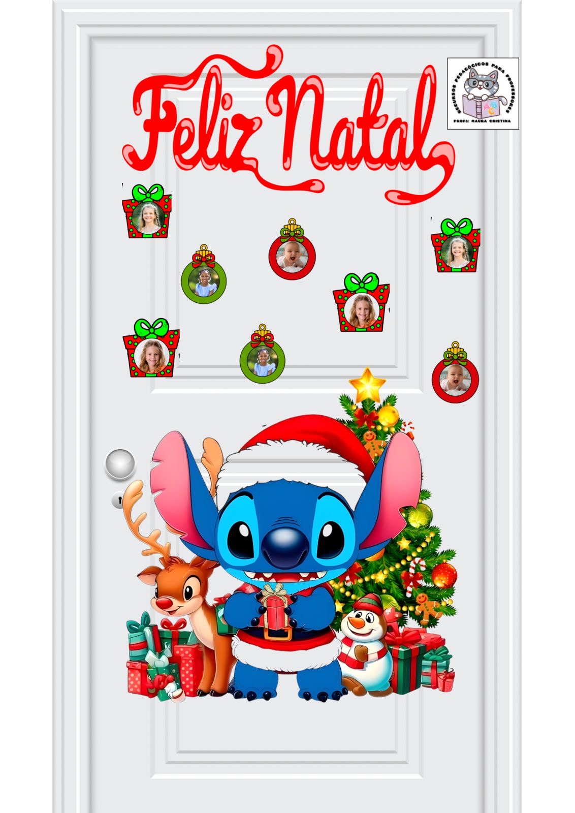 Painel De Porta Feliz Natal Tema STITCH com Fotos - Recursos e ativ...