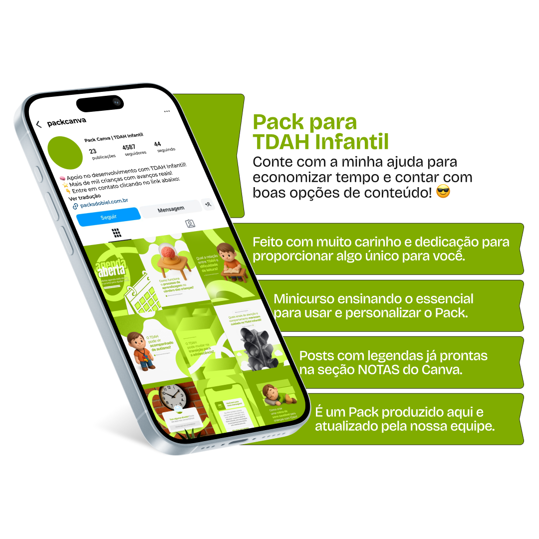 Pack Canva - TDAH Infantil | Posts com conteúdos nichados e editáve...