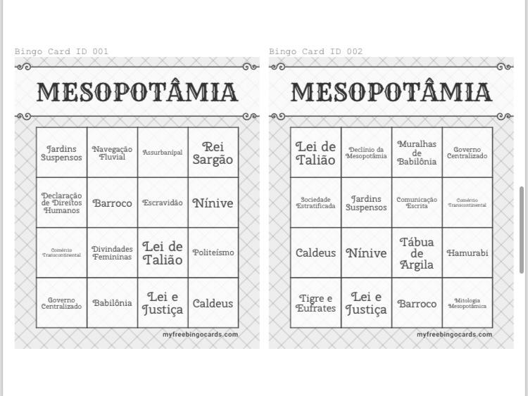 BINGO DE HISTÓRIA MESOPOTÂMIA - MD Pedagógico | Hotmart