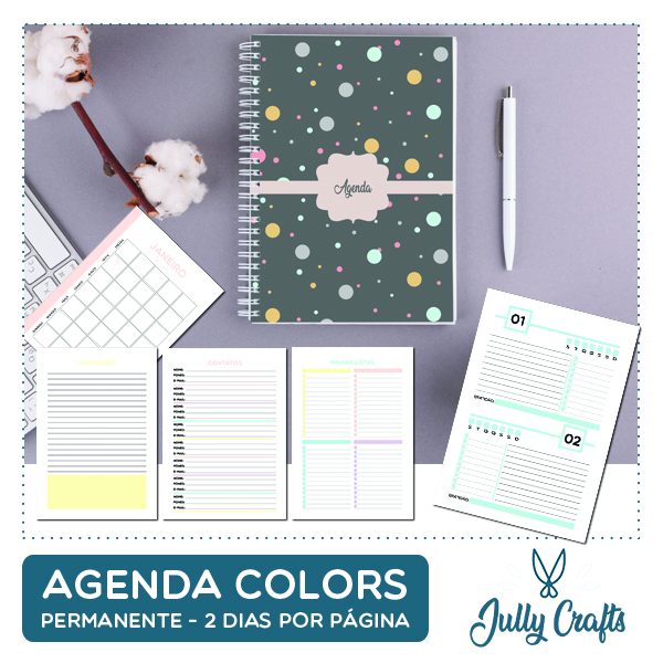 Agenda Permanente Datada Colors, agenda colorida, 2 dias por página