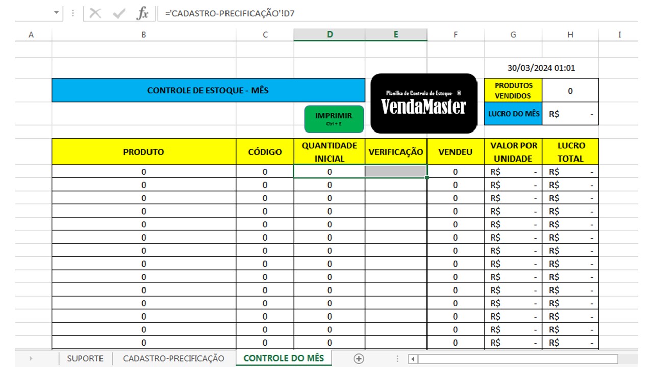 Planilha Excel para Controle de Estoque - VendaMaster - Glaucielen ...