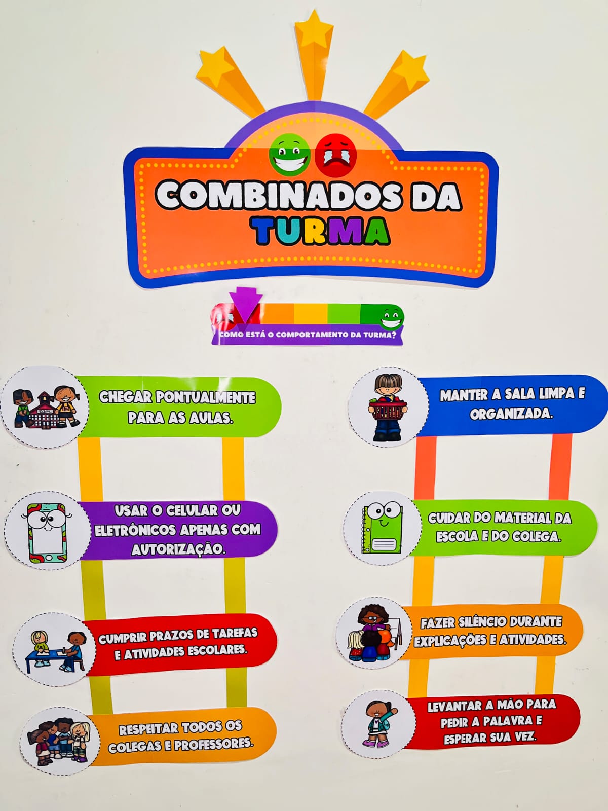 Lindo mural Combinados da Turma* 💜🧡🩵 - ESPAÇO VENDAS DE MATERIAI...