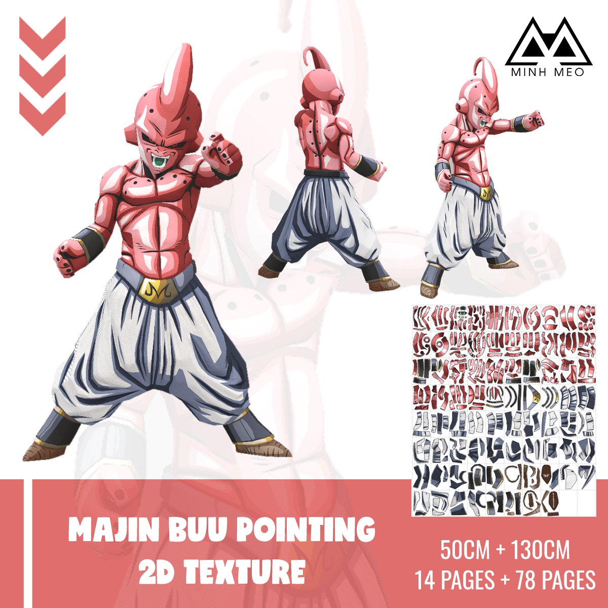 Majin Buu Pointing Papercraft 2D texture, Kid Buu life size Dragon Ball Z papercraft 3d low poly ...