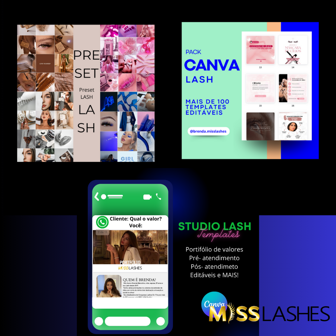Combo: Agendamentos de Natal + Pack de Canva + Stúdio Lash Template...